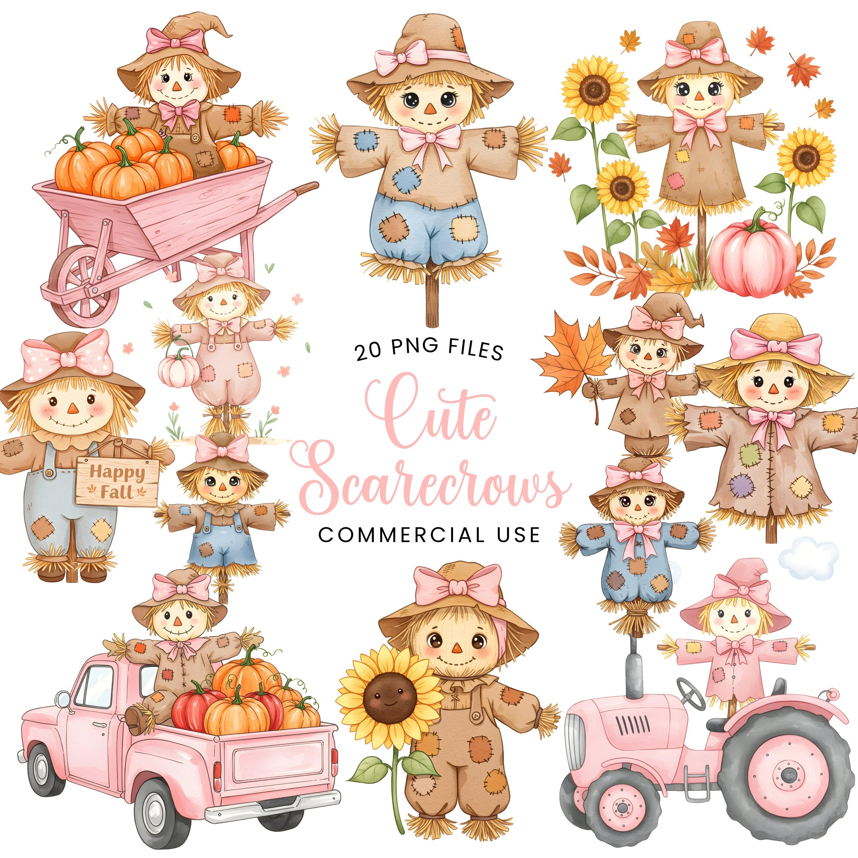 Cute Scarecrow Clipart - Watercolor - Fall Clipart - Girl Scarecrows ...