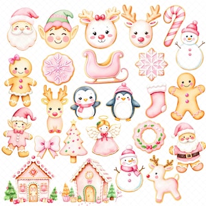 Christmas Cookie Clipart - Watercolor Pink Christmas - Gingerbread ...