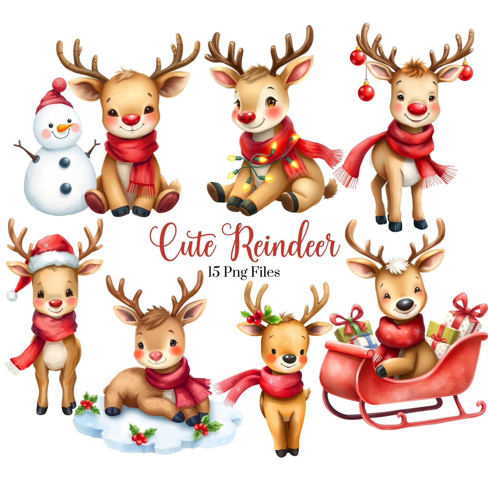 Cute Reindeer Clipart - Watercolor Reindeers - Christmas Clipart ...