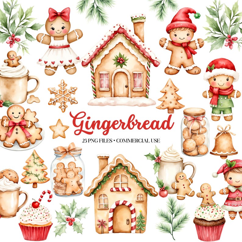 Watercolor Gingerbread Clipart - Christmas Png - Cute Clipart ...