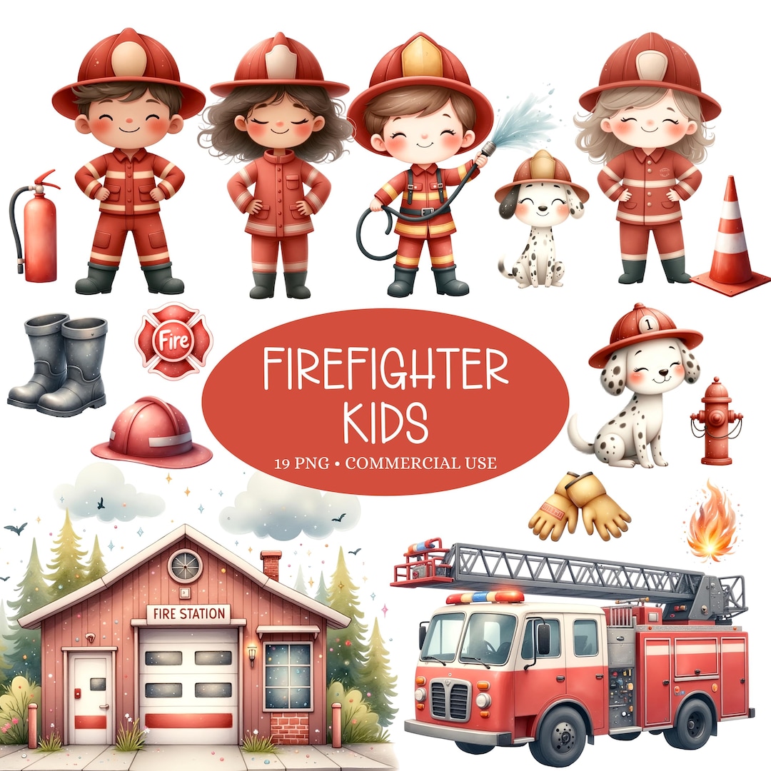 Firefighter Clipart - Watercolor - Kid's Firefighter Png - Cute Clipart ...