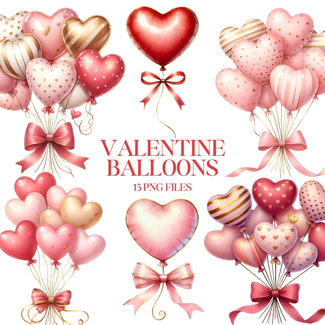 Valentine Balloon Clipart - Watercolor - Heart Balloons Png - Balloon ...