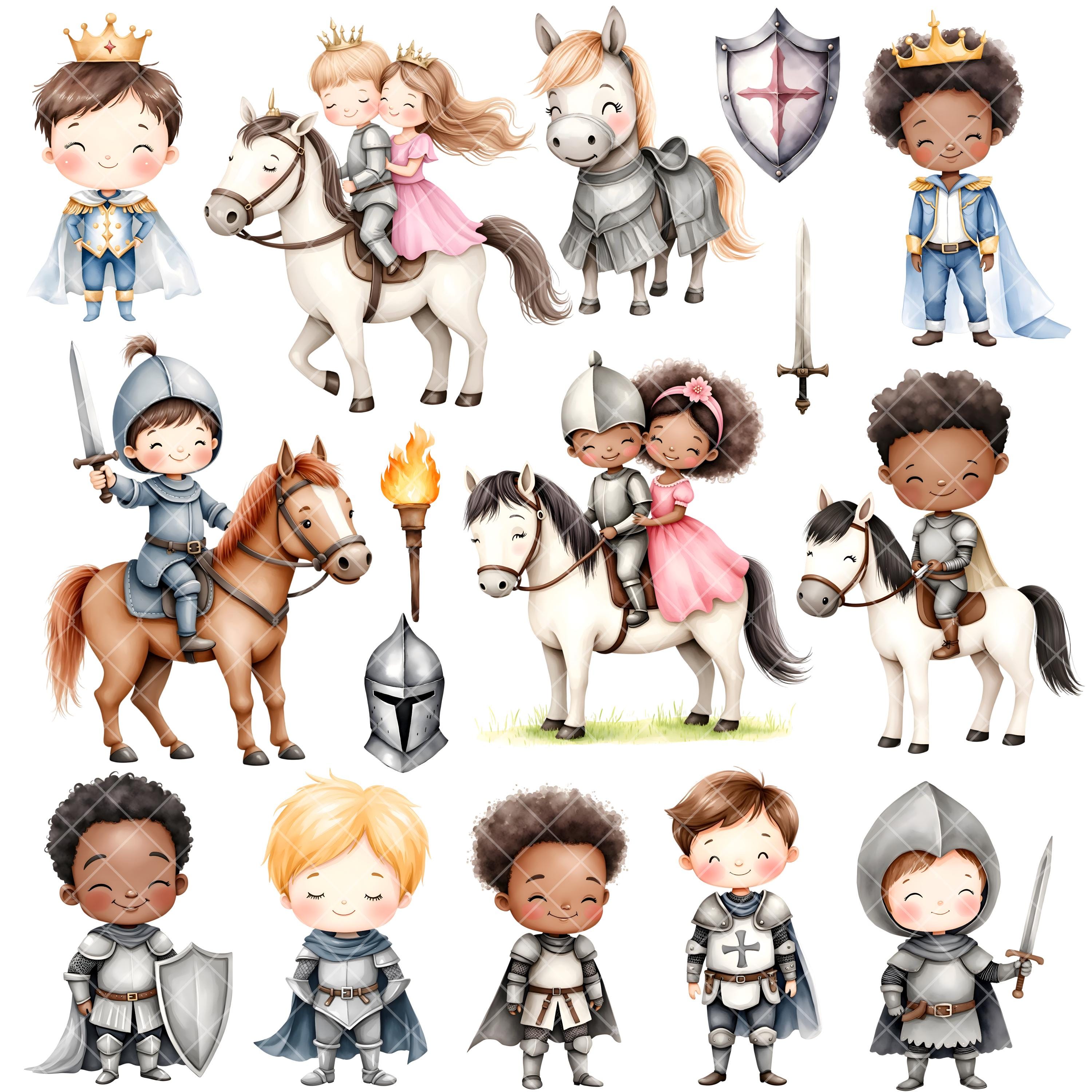 Knight and Princess Clipart - Watercolor - Cute Kid's Png - Fairytale ...