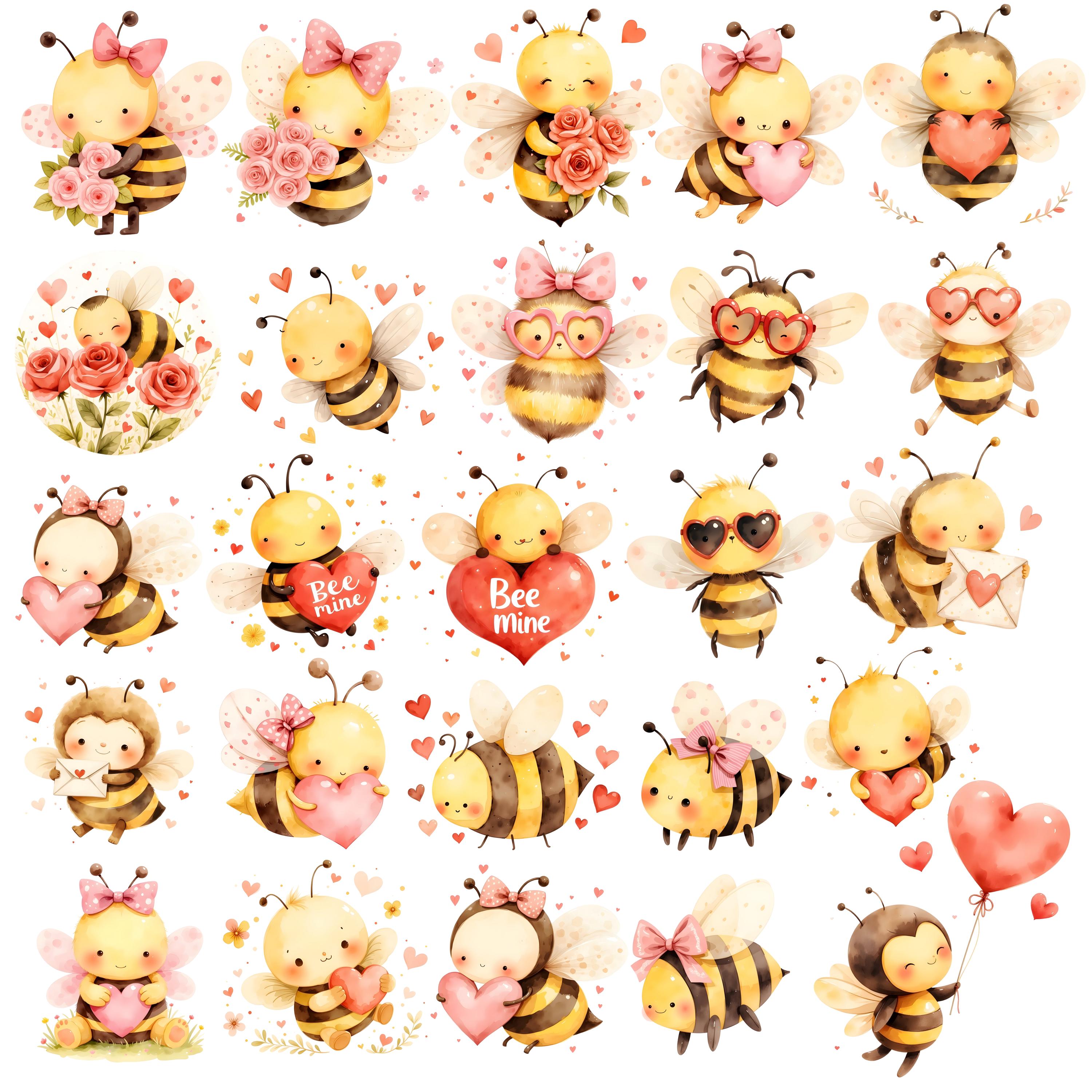 Valentine Bee Clipart - Watercolor - Cute Valentine Pngs - Bumblebees ...