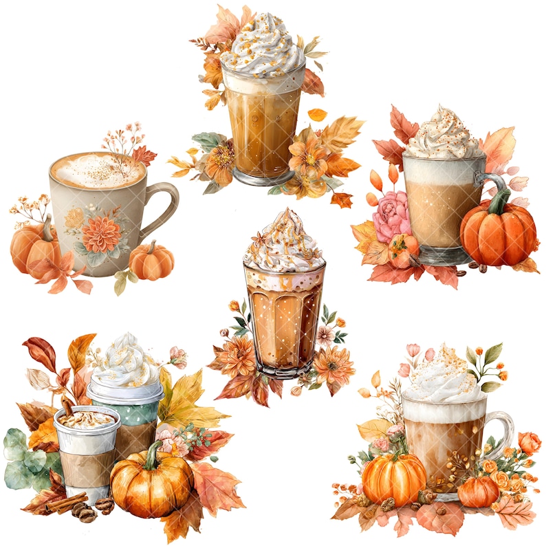 Pumpkin Spice Latte Clipart - Watercolor - Fall Coffee Sublimination ...