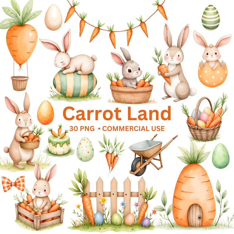 Cute Easter Clipart - Watercolor - Bunny Png - Easter Sublimination ...