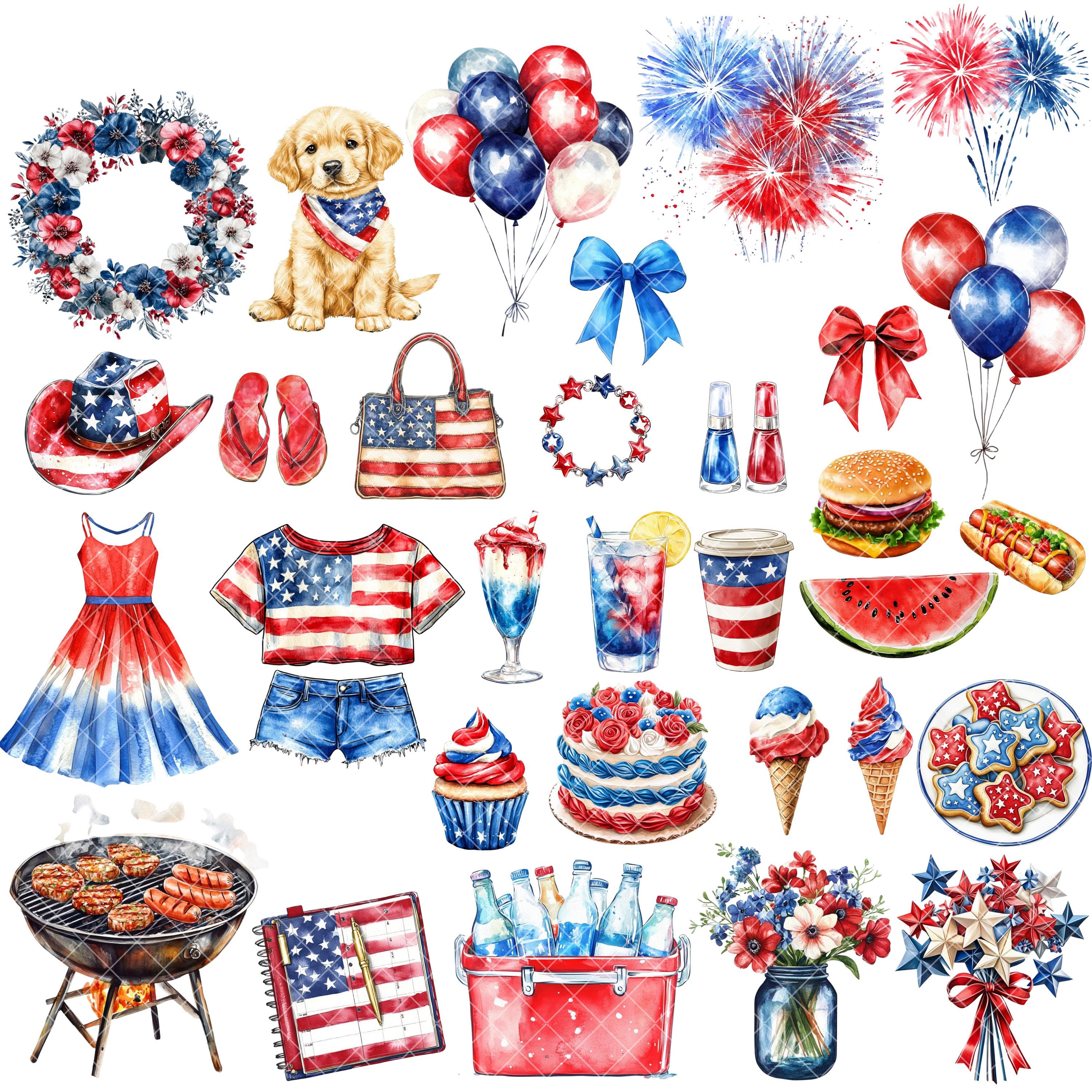4th of July Clipart - Watercolor - Independence Day Png - Planner ...