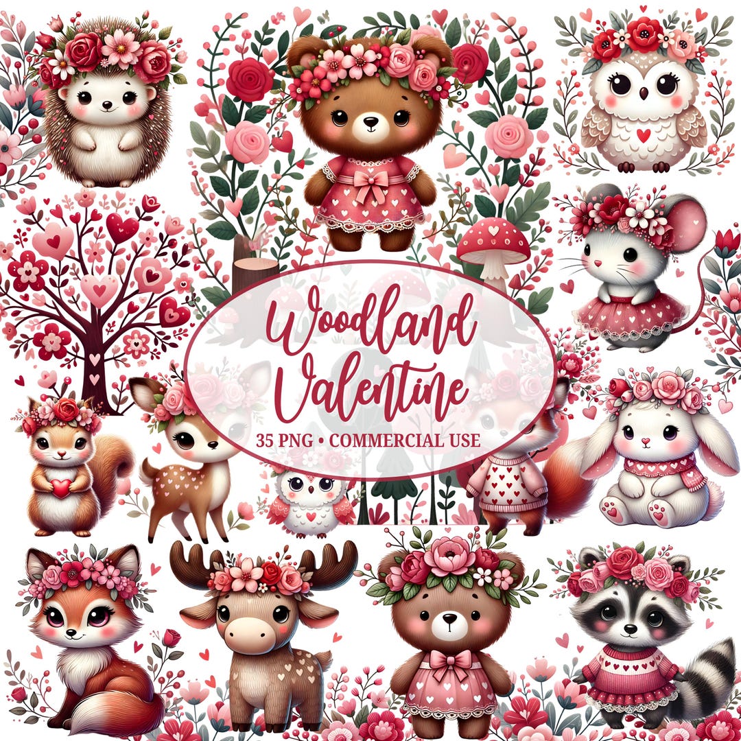 Woodland Animal Clipart - Valentine's Day - Watercolor - Cute Valentine ...