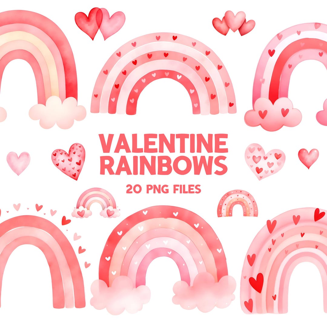 Valentine Rainbow Clipart - Watercolor - Heart Png - Rainbow ...