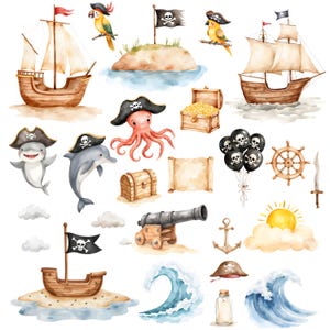 Cute Pirate Clipart - Watercolor - Pirate Png - Pirate Kids - Ocean ...