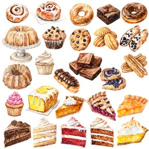 Watercolor Baked Goods Clipart - Pastry Png - Baking Clipart - Bread ...
