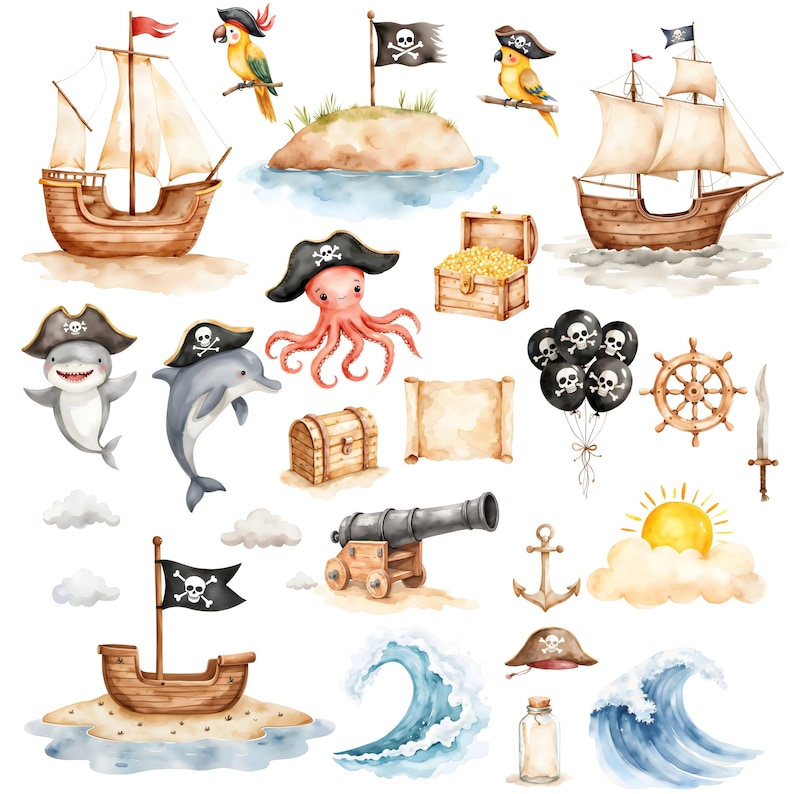Cute Pirate Clipart - Watercolor - Pirate Png - Pirate Kids - Ocean ...