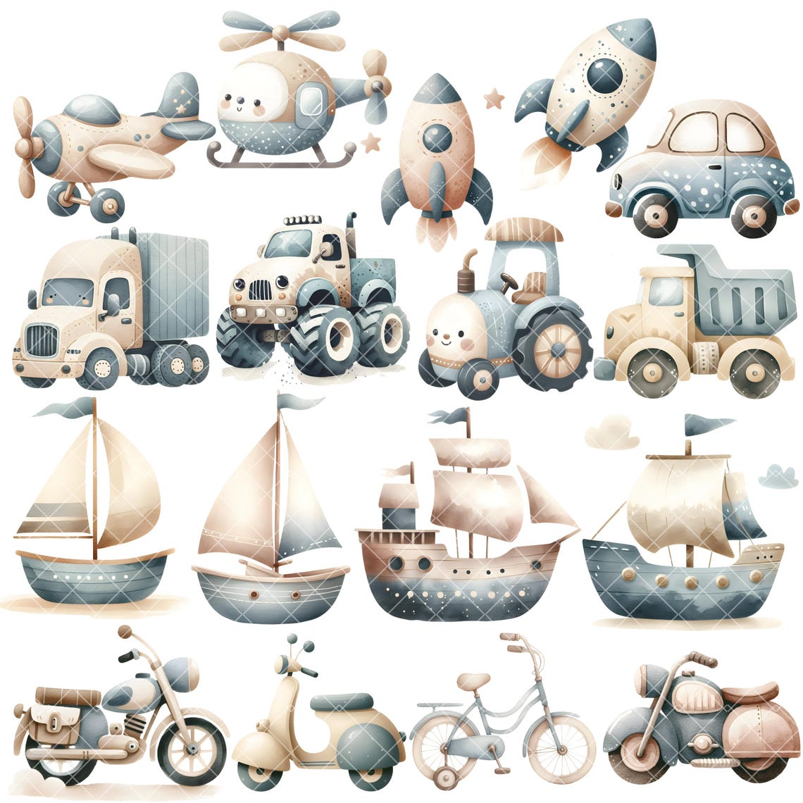 Transportation Clipart - Watercolor - Nursery Clipart - Png - Truck ...