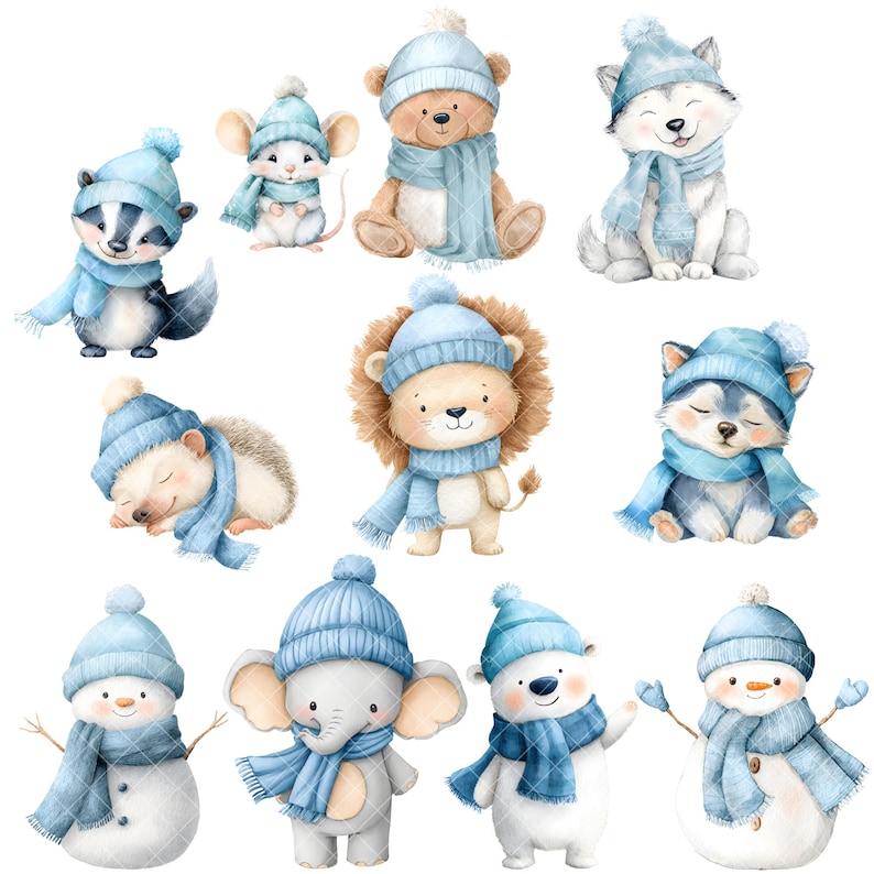 Winter Wonderland Clipart - Watercolor - Cute Animals - Png - Winter ...