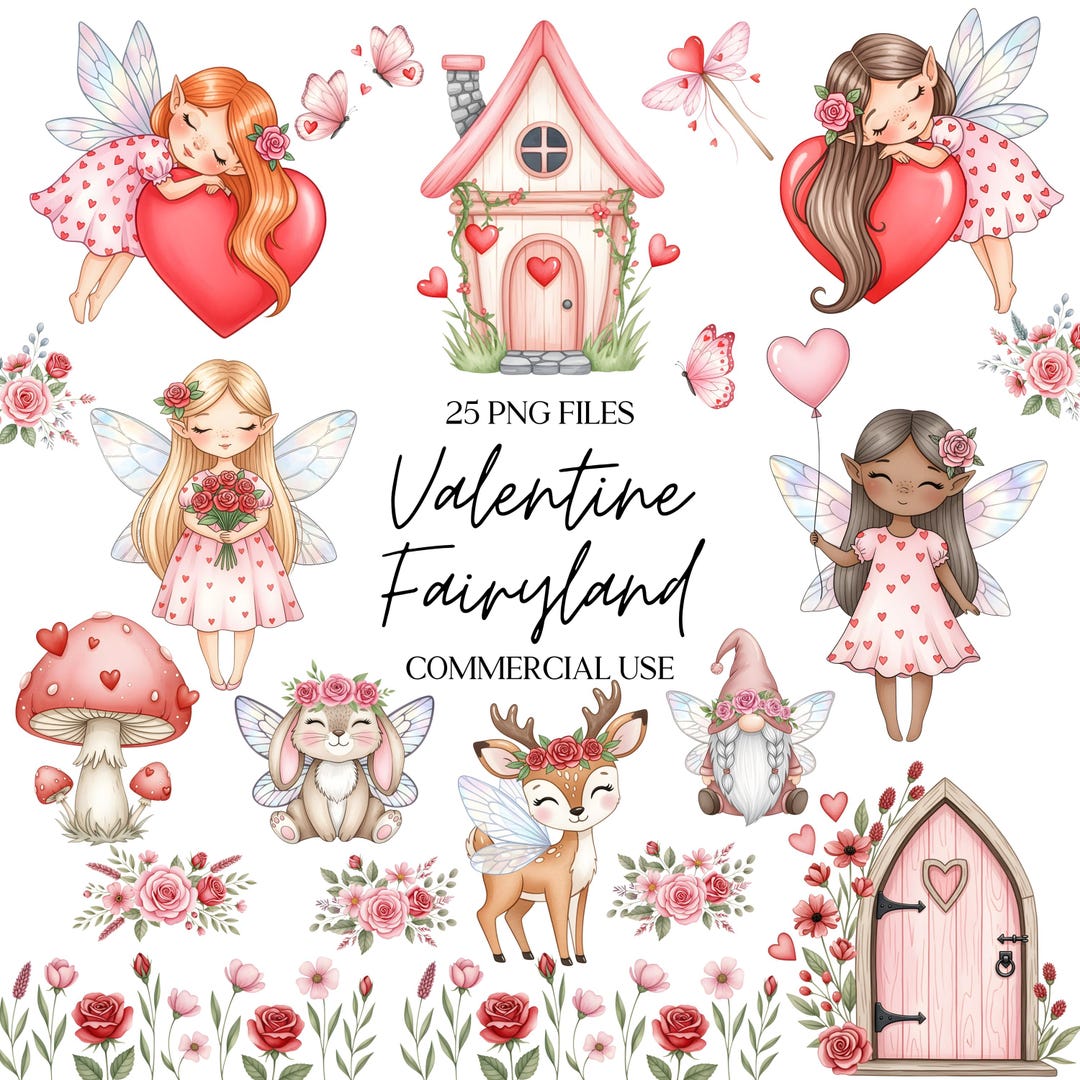 Watercolor Valentine Fairy Clipart – Whimsical PNG Images (digital ...