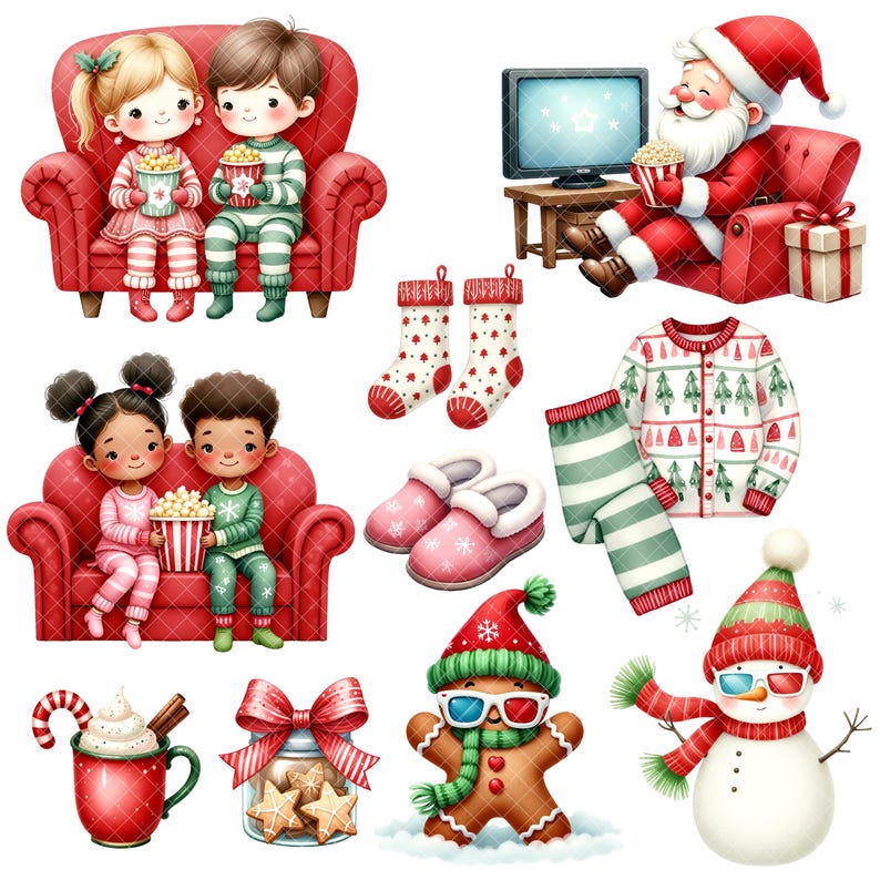 Christmas Movie Night Clipart - Watercolor - Cute Christmas Pngs ...