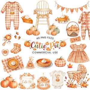 Cutie Pie Clipart - Watercolor - Pumpkin Baby Shower - Birthday Clipart ...