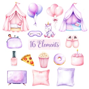 Slumber Party Clipart - Watercolor - Sleepover Clipart - Pajama Party ...