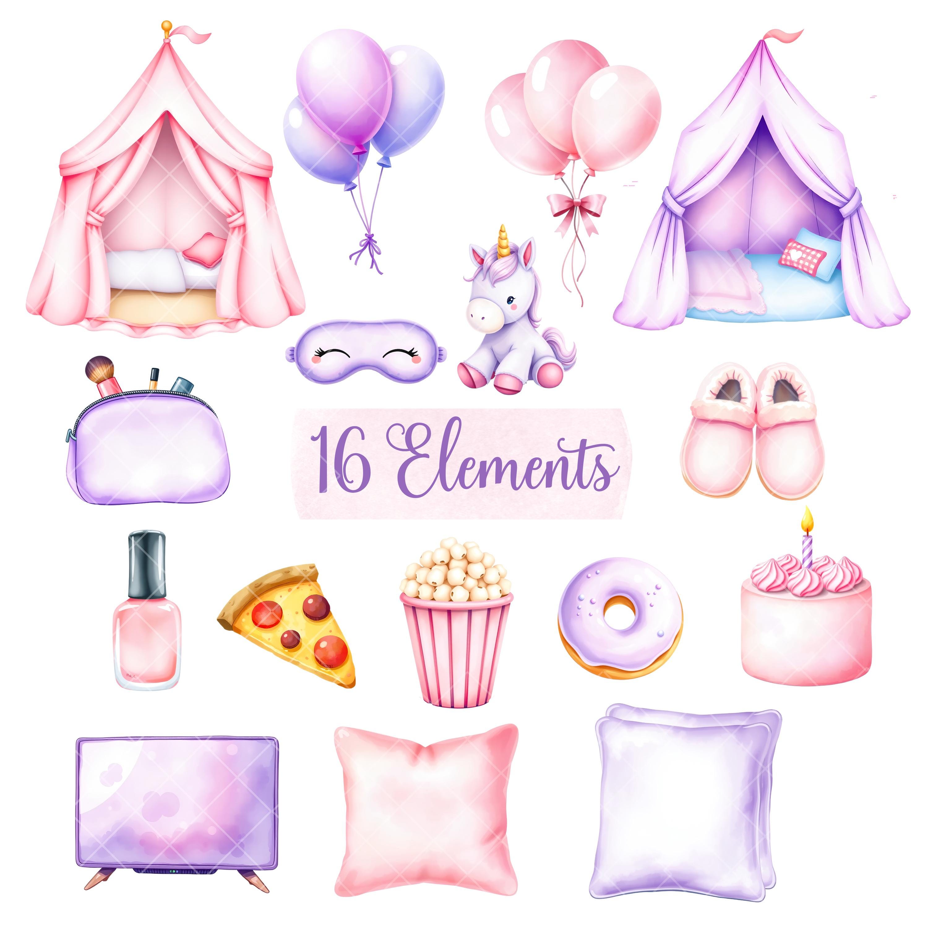 Slumber Party Clipart - Watercolor - Sleepover Clipart - Pajama Party ...