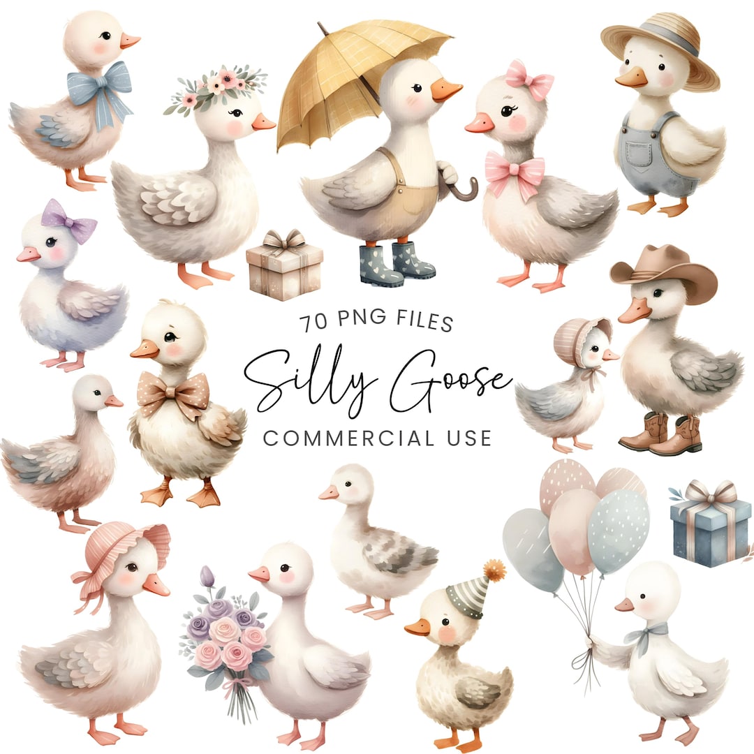 Silly Goose Clipart - Watercolor - Cute Goose Png - Spring ...