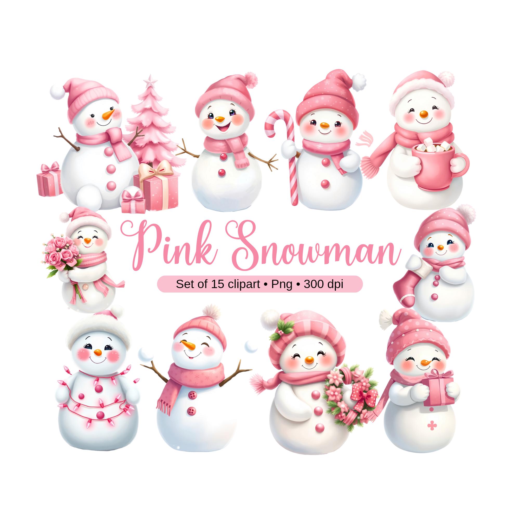 Pink Snowman Clipart - Watercolor - Cute - Christmas Png - Winter ...