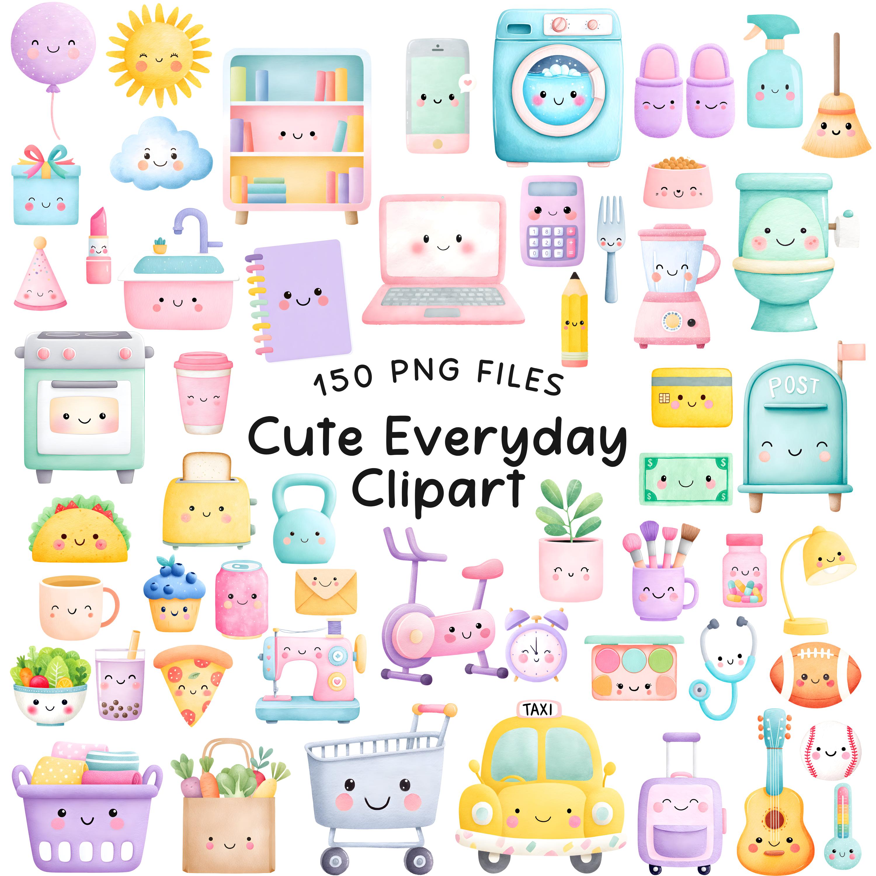 Cute Kawaii Clipart - Watercolor - Planner Clipart - Mega Bundle ...