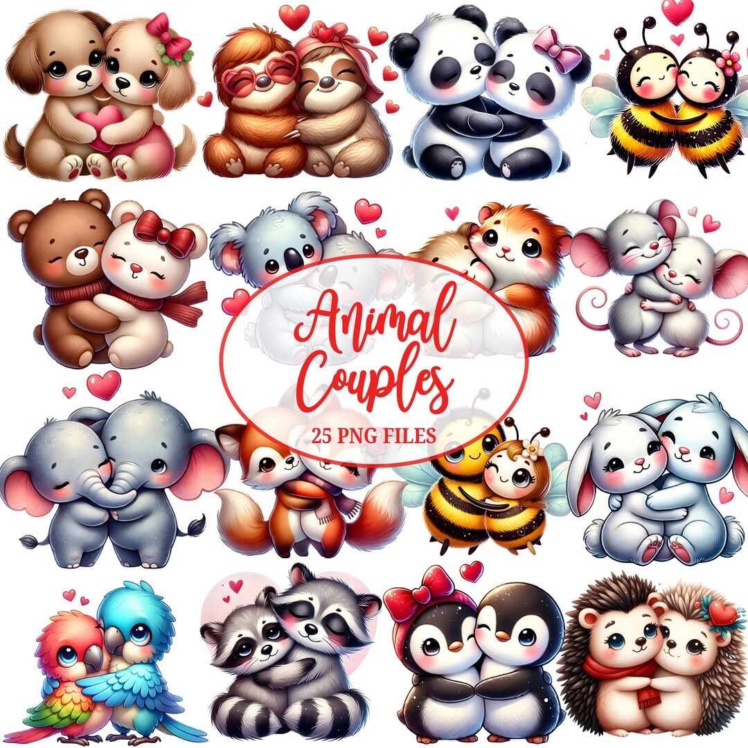 Animal Couple Clipart - Valentine Png - Watercolor Clipart - Watercolor ...
