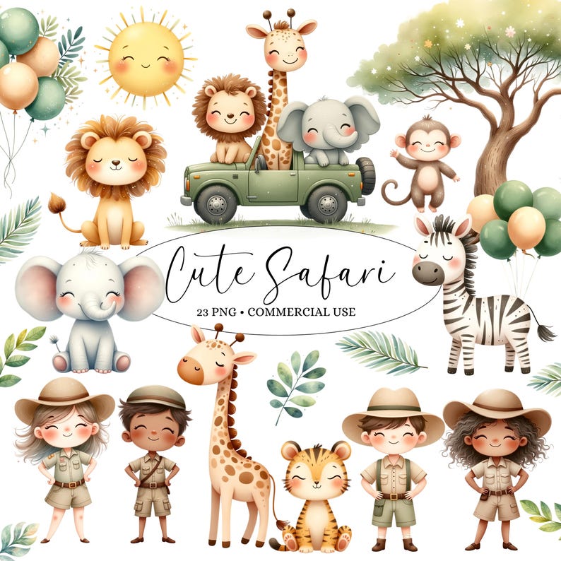 Cute Safari Animal Clipart - Jungle Animals Png - Watercolor - Nursery ...