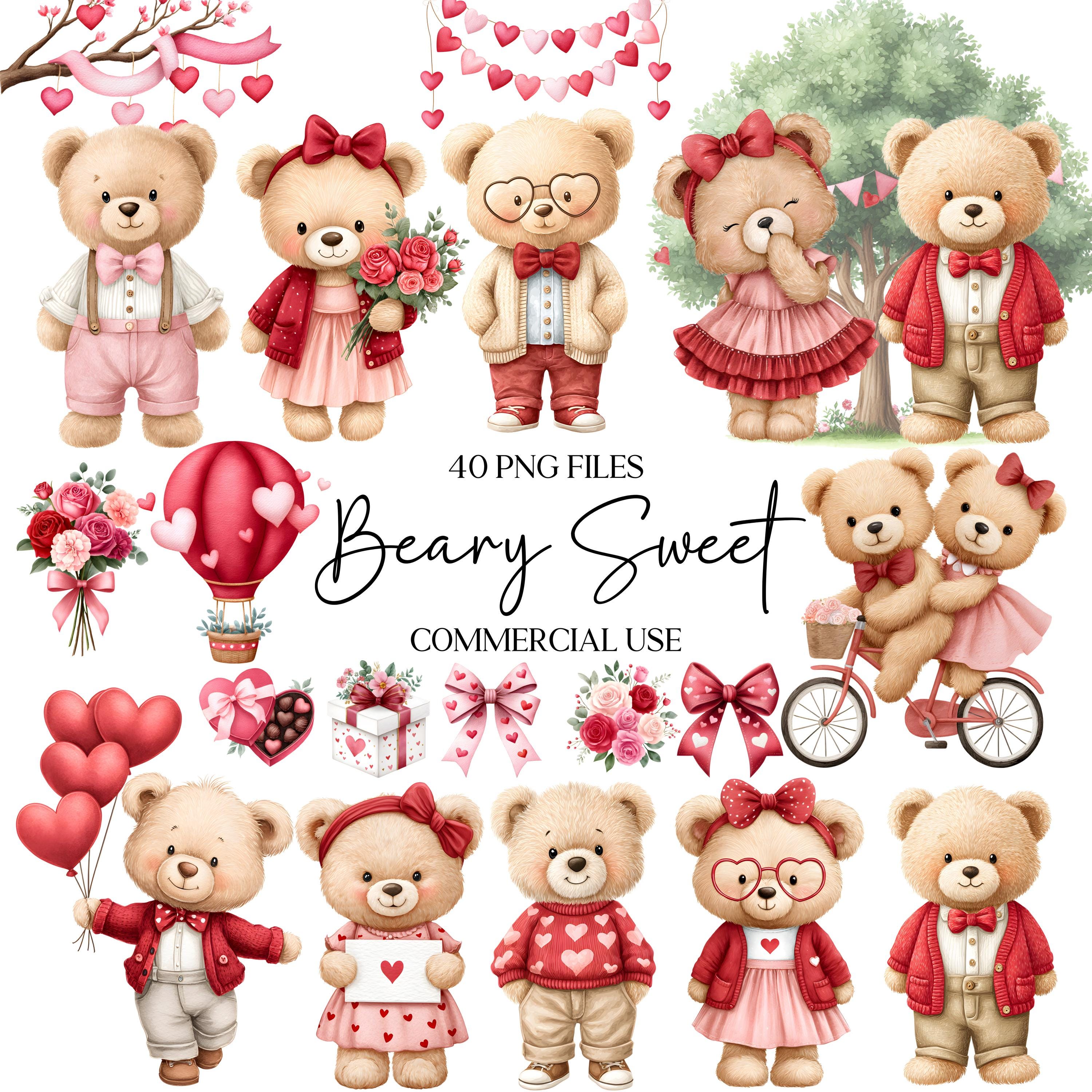 Valentine Bears Clipart - Watercolor - Valentine Png - Teddy Bears ...