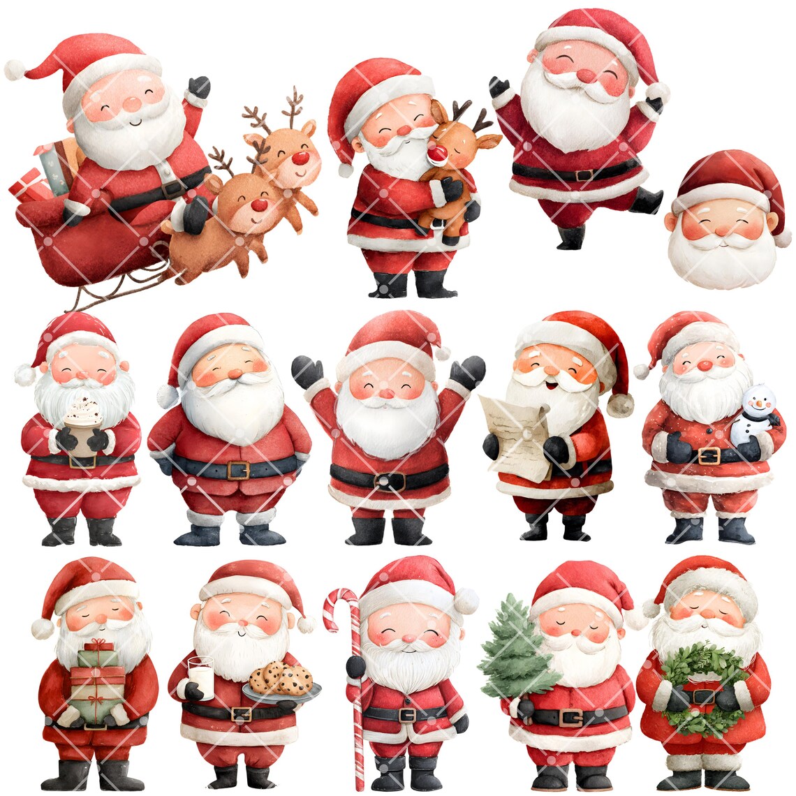 Santa Clipart - Watercolor - Cute Santa Png - Sublimination - Christmas ...