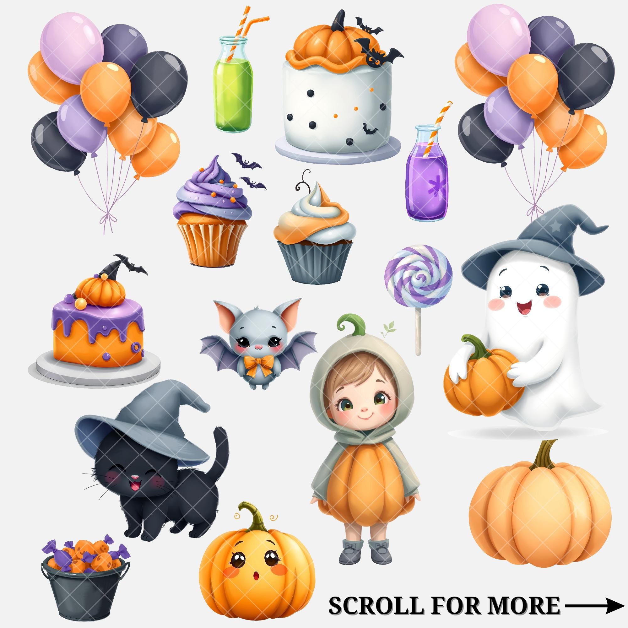 Cute Halloween Clipart - Kids PNG - Instant Download- Clipart Bundle ...
