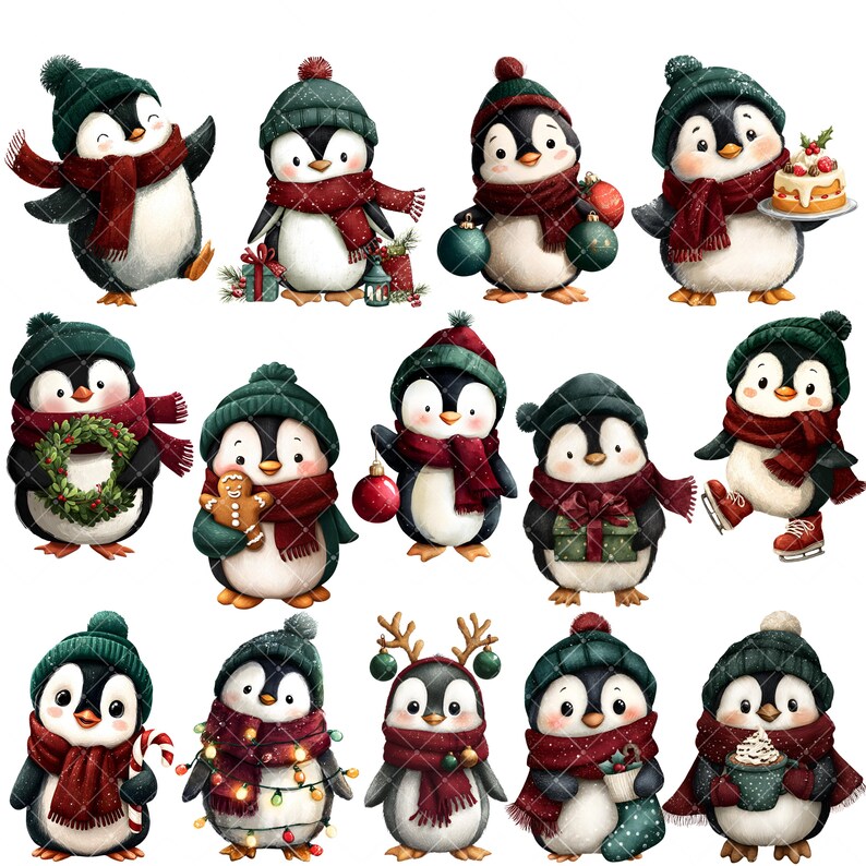 Penguin Clipart - Watercolor - Christmas Png - Winter Clipart - Cute ...