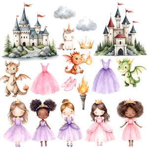 Knight and Princess Clipart - Watercolor - Cute Kid's Png - Fairytale ...