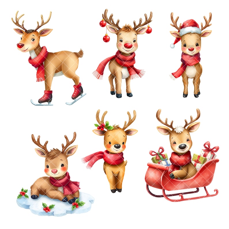 Cute Reindeer Clipart - Watercolor Reindeers - Christmas Clipart ...