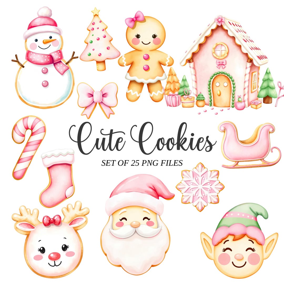 Christmas Cookie Clipart - Watercolor Pink Christmas - Gingerbread ...