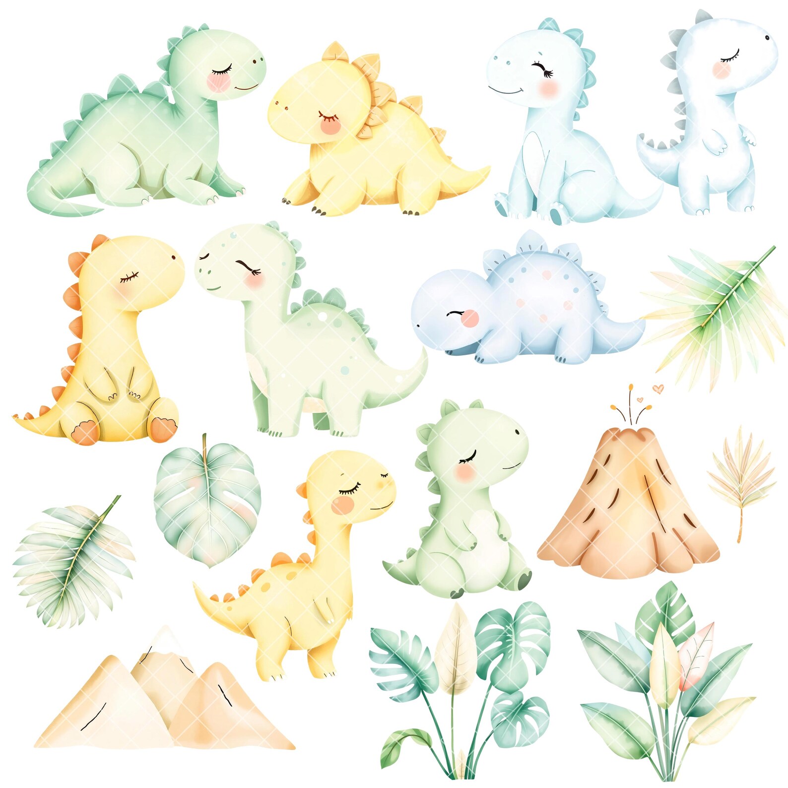 Cute Baby Dinosaur Clipart - Watercolor - Nursery Clipart - Boho ...