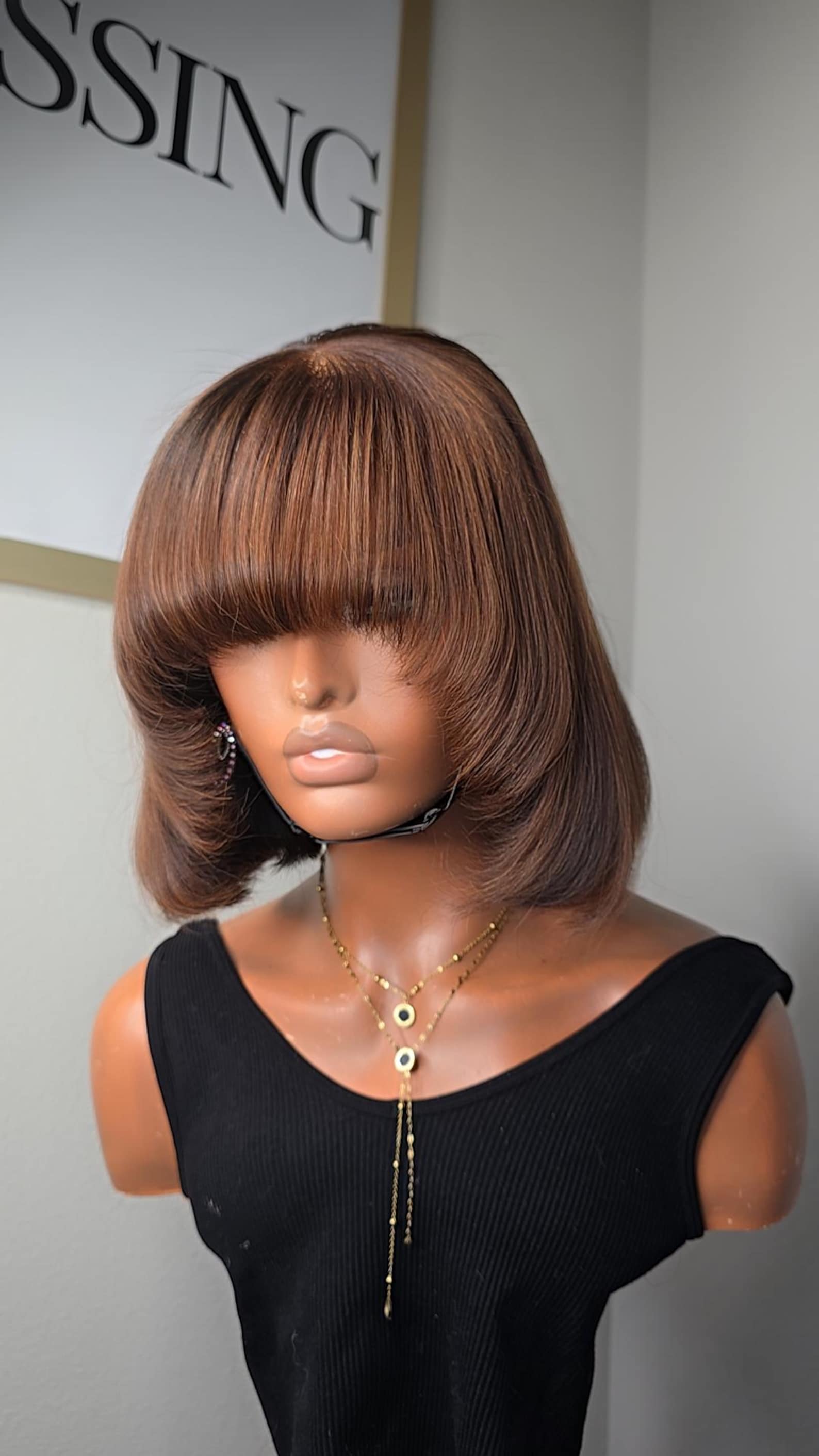 12-inches Short Bob With Bang 6x6 Closure Lace Human Hair Wig - Etsy