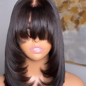 12 Inches Bob Wig With Bang 4x4 Lace Closure - Etsy
