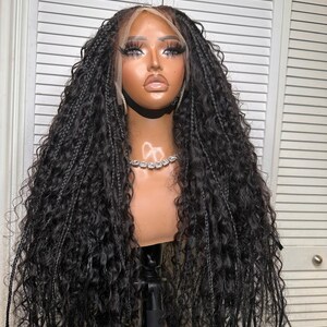 360 Full Lace Knotless Boho Box Braided With Italian Curly Human Hair ...