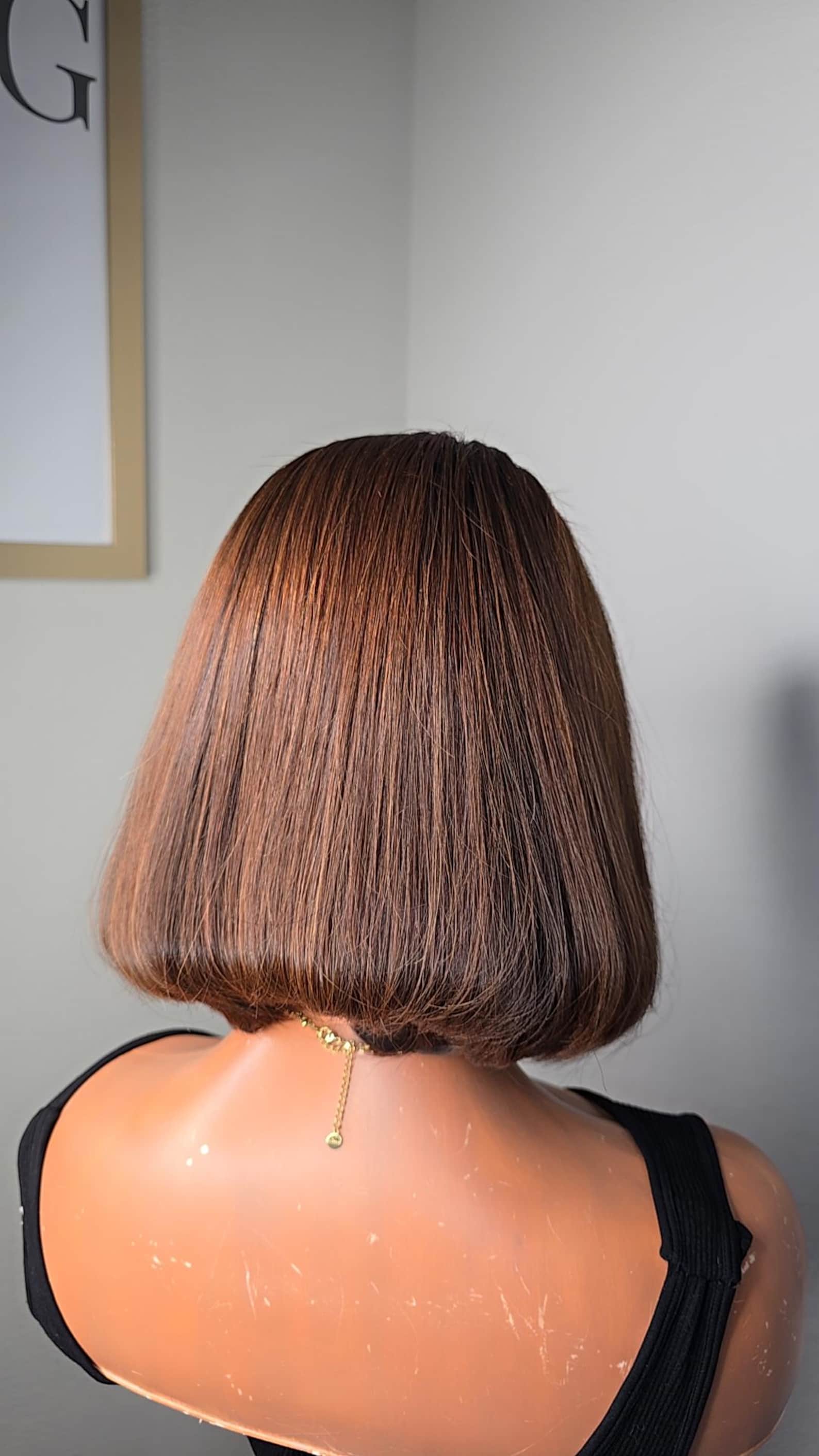 12-inches Short Bob With Bang 6x6 Closure Lace Human Hair Wig - Etsy