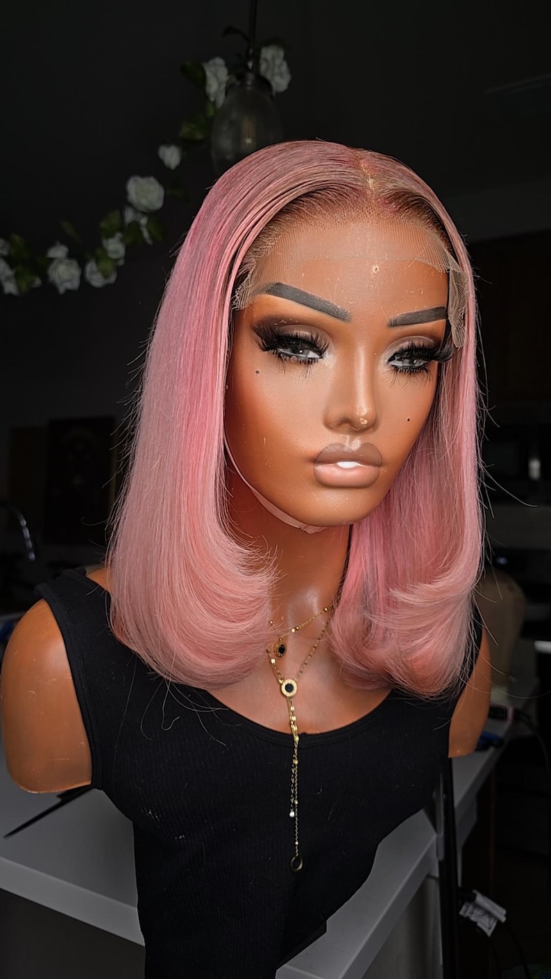 12-inch Soft Pink Bob Wig 100% Human Hair With 5x5 Lace Closure - Etsy