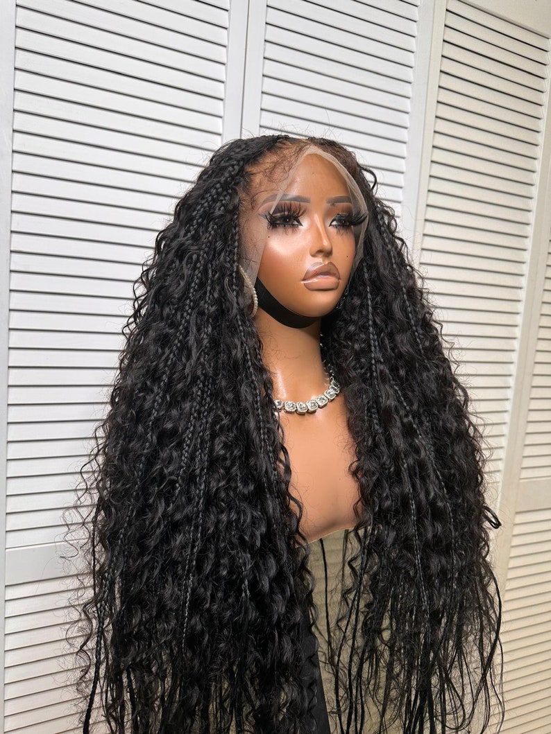 360 Full Lace Knotless Boho Box Braided With Italian Curly Human Hair ...