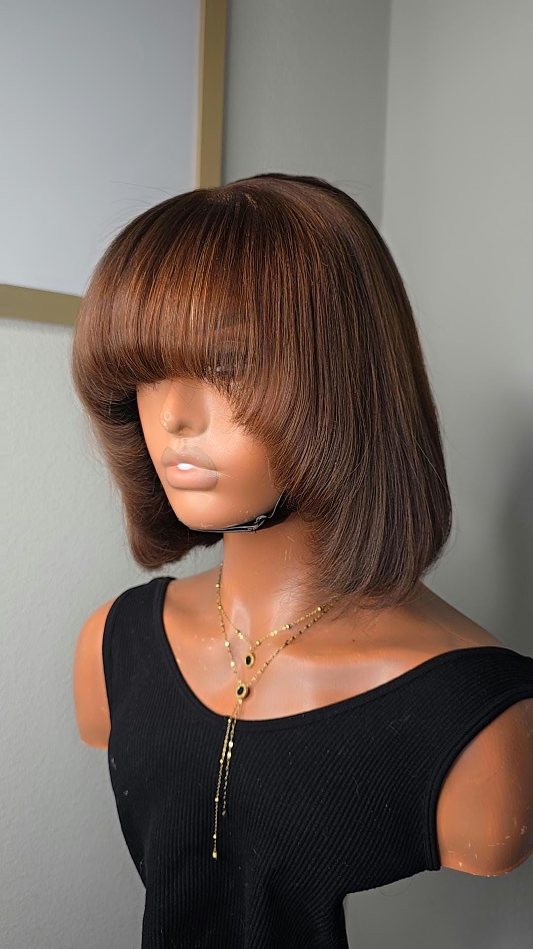 12-inches Short Bob With Bang 6x6 Closure Lace Human Hair Wig - Etsy