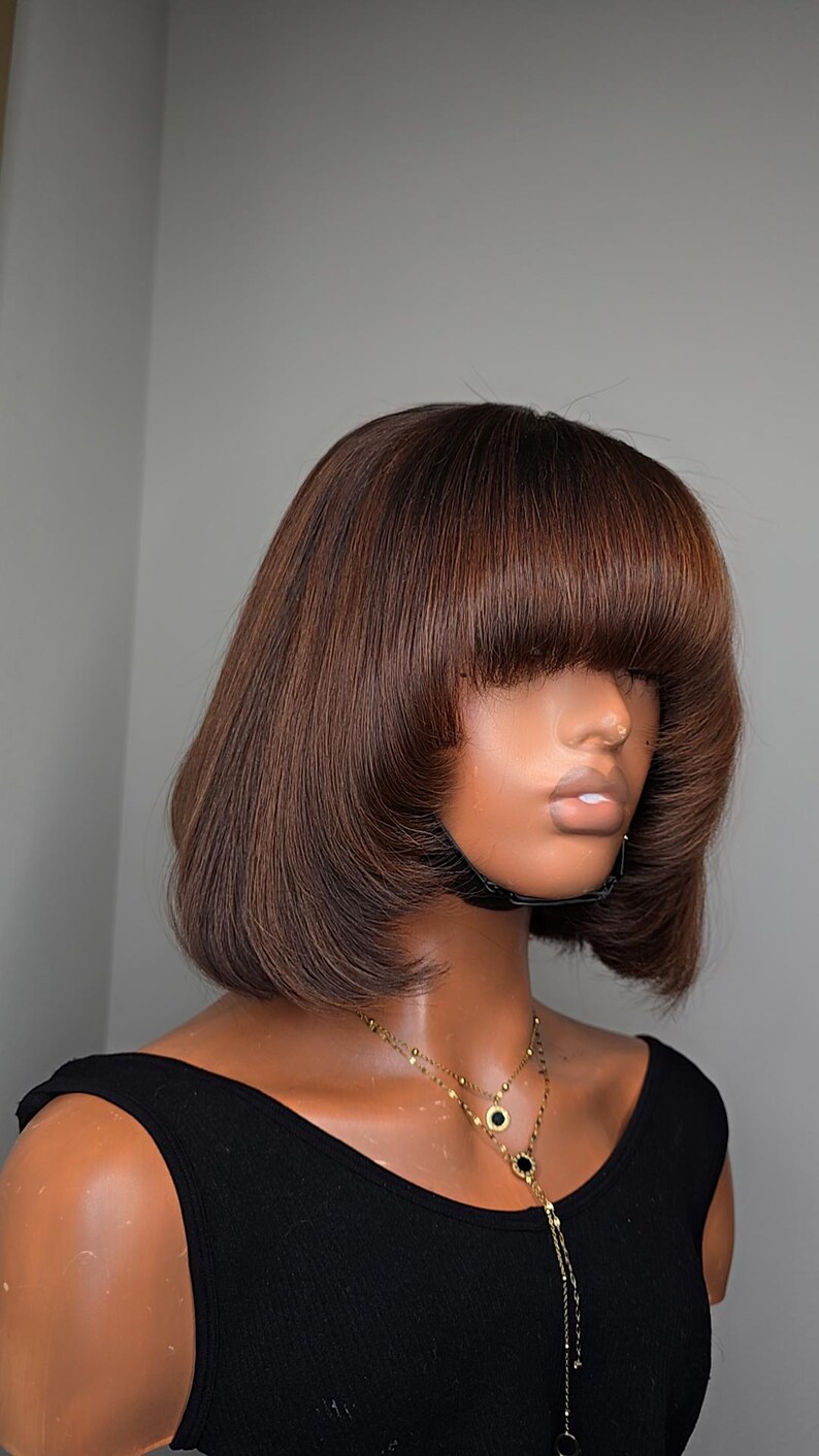 12-inches Short Bob With Bang 6x6 Closure Lace Human Hair Wig - Etsy