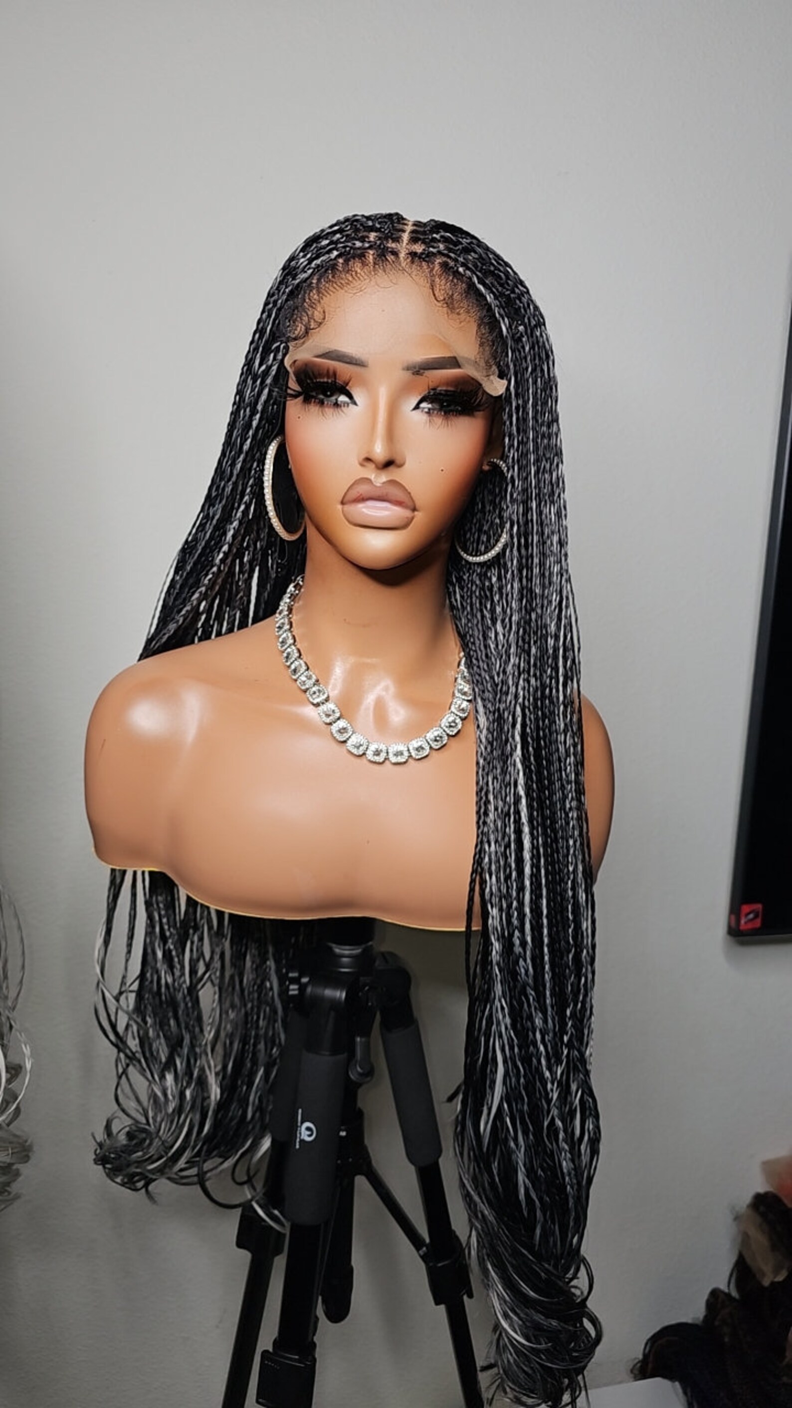 Salt & Pepper Knotless Box Braided Lace Wig With 6x6 Transparent Lace ...