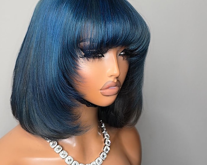 12-inch Bob With Bang 100% Human Hair With 4x4 Lace Closure - Etsy