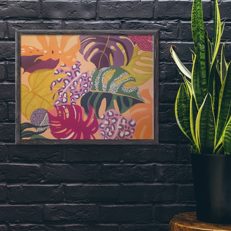 Print of Colourful Abstract Botanical Painting 'monstera Carnival ...