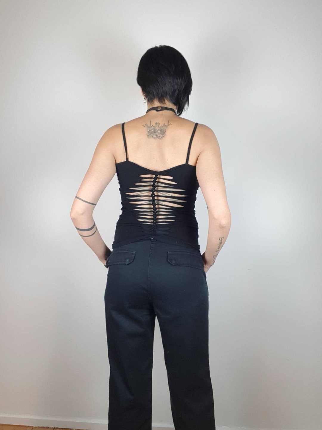 Gothic Cut Out Top Braided, Black, Festival Outfit, Cotton, Backless - Etsy