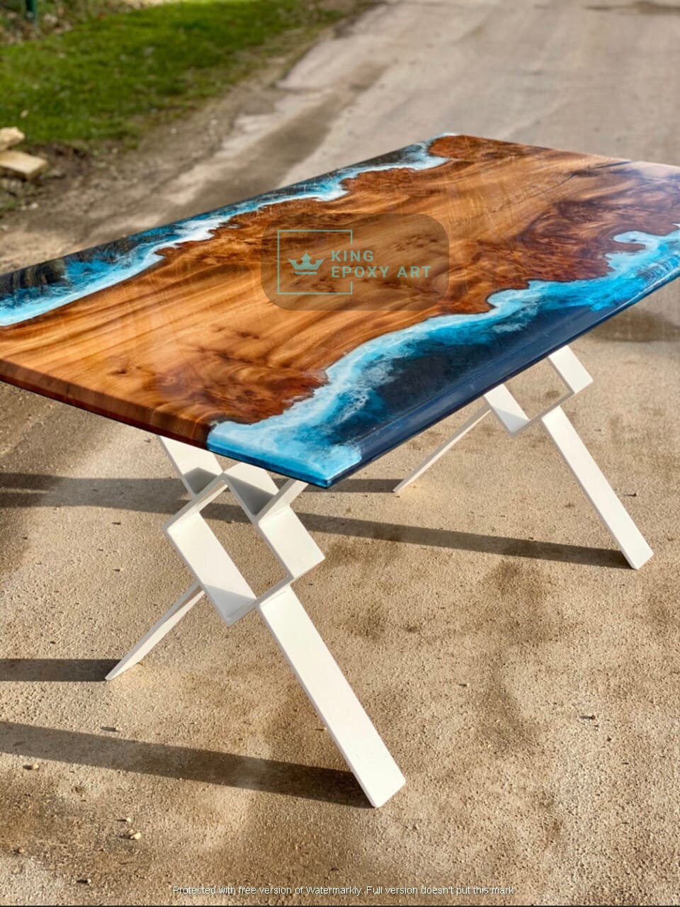 Custom Made Blue Epoxy Wood Beach Wave River Style Dining - Etsy
