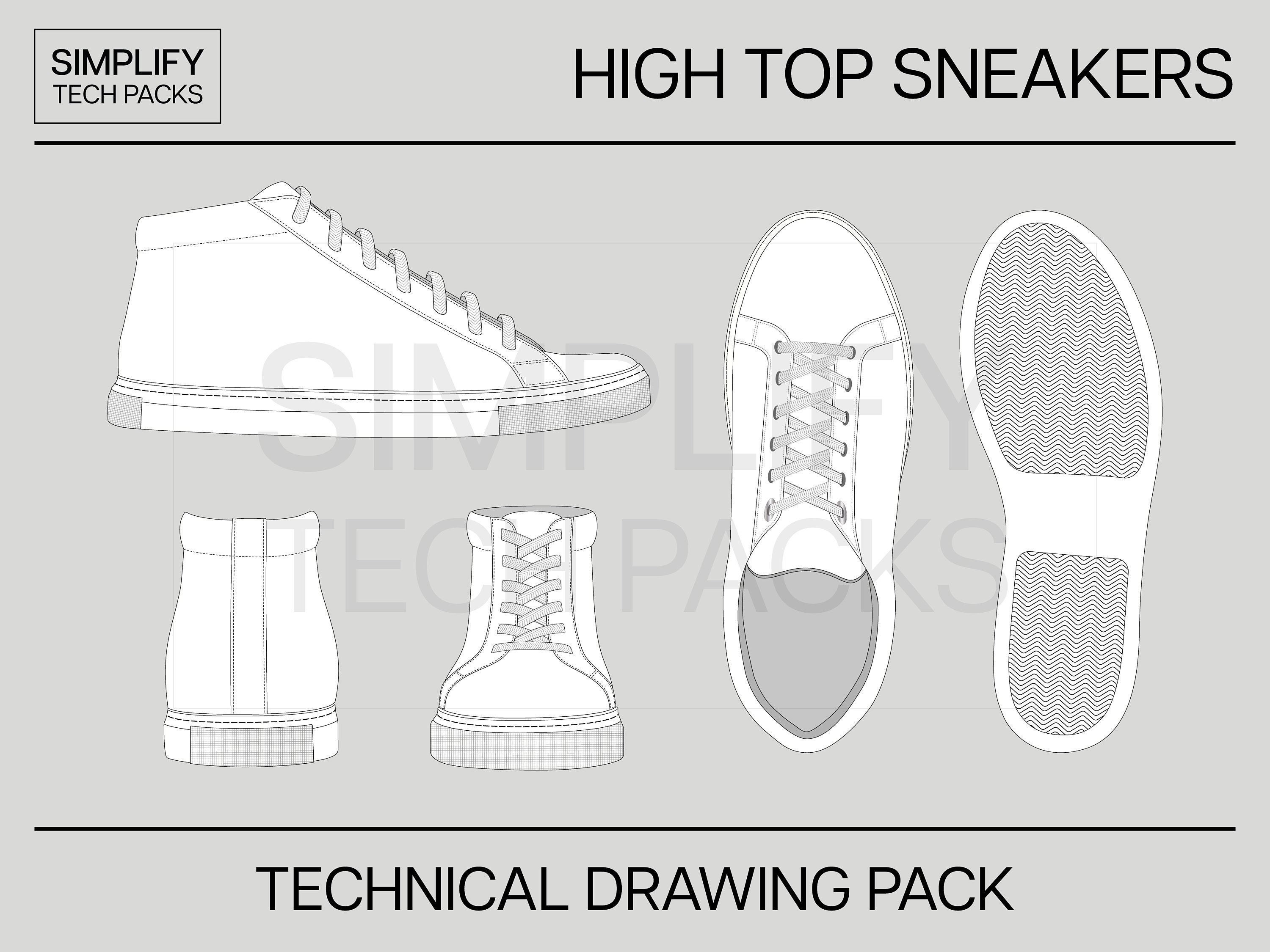 High-top Sneaker Flat Sketch - Fashion Flats, Fashion Design, Technical ...